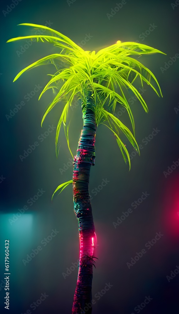 neon palm tree in neon forest octane render ultra realistic 8K ...