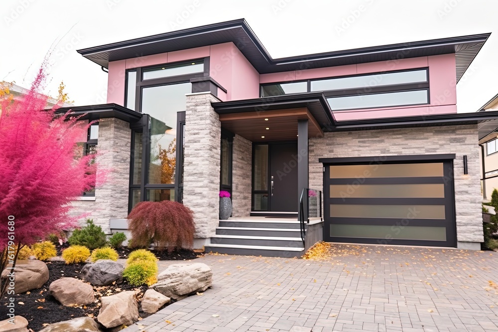 Modernist Style Grand Brand New House with Double Garage, Pink Siding ...