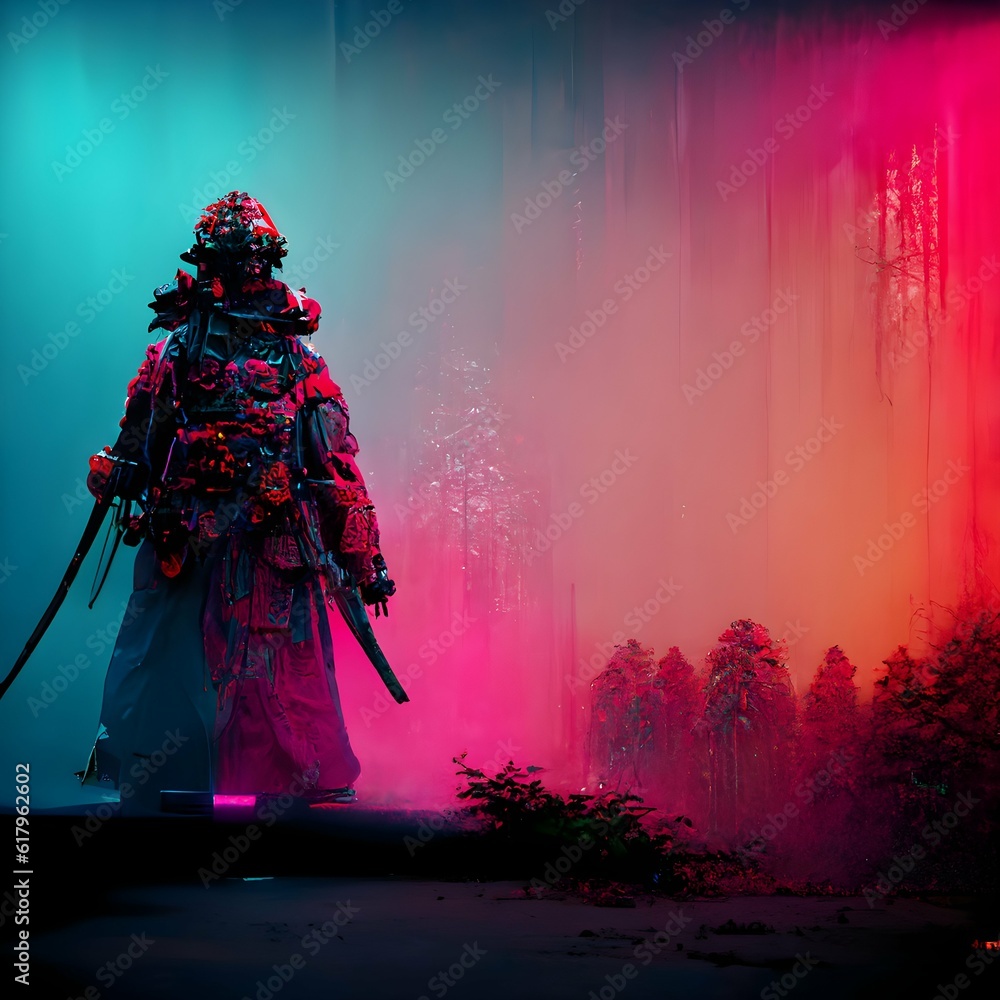 Ilustração do Stock: neon samurai in neon forest octane render ultra ...