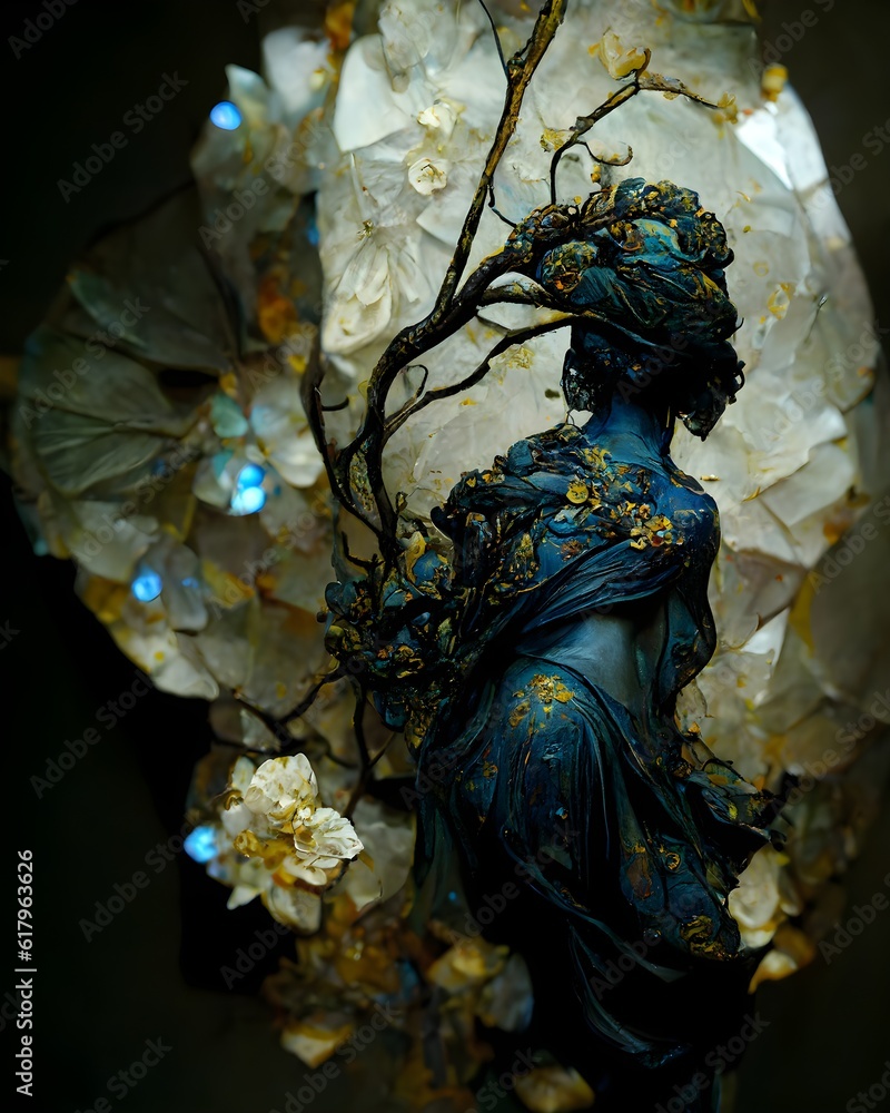 Statue of a beautiful girl covered by overgrown vegetation Flowerpunk ...