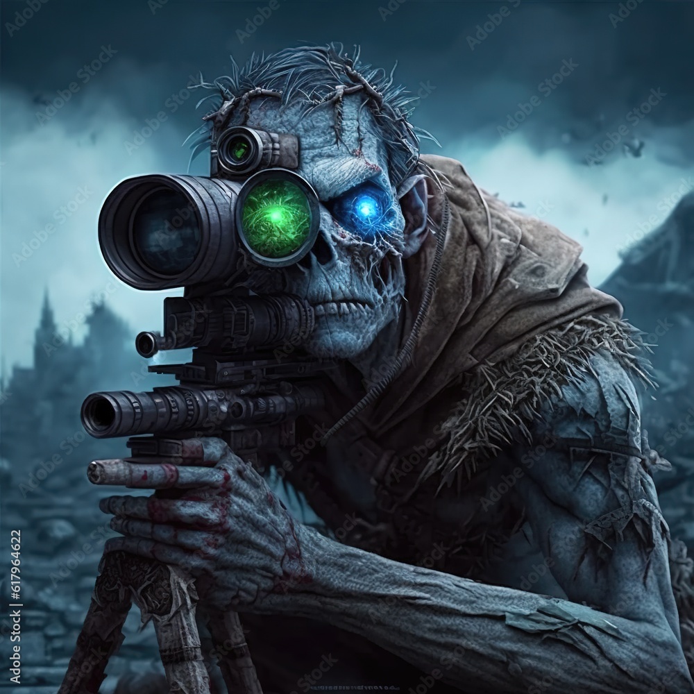 evil zombie shooter hugh sniper gun evil looking, generative ai Stock ...