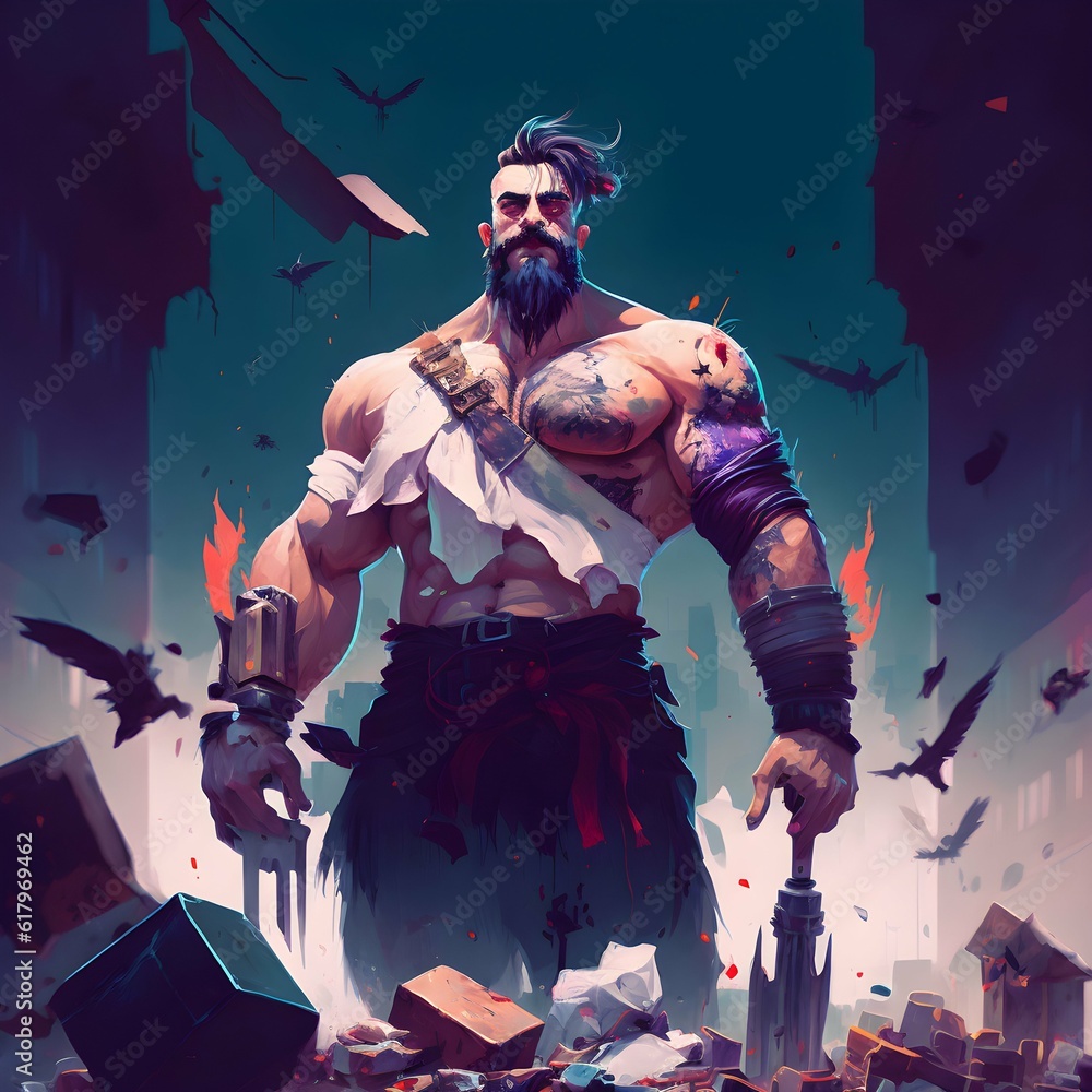 splash art character design man who is a butcher wearing apron and ...