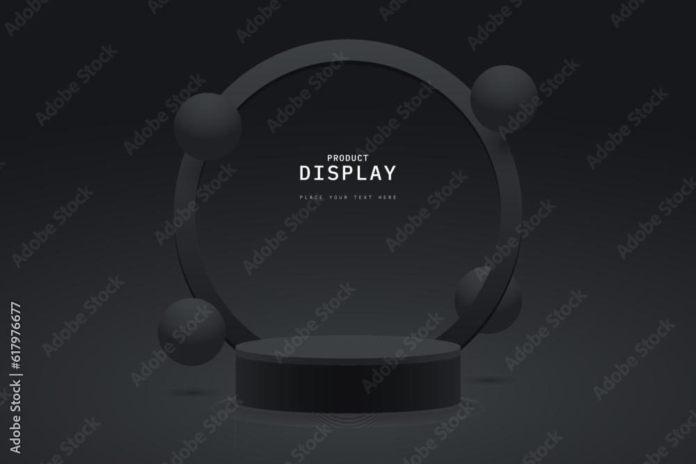 Black 3d cylinder podium pedestal realistic or product display stand ...