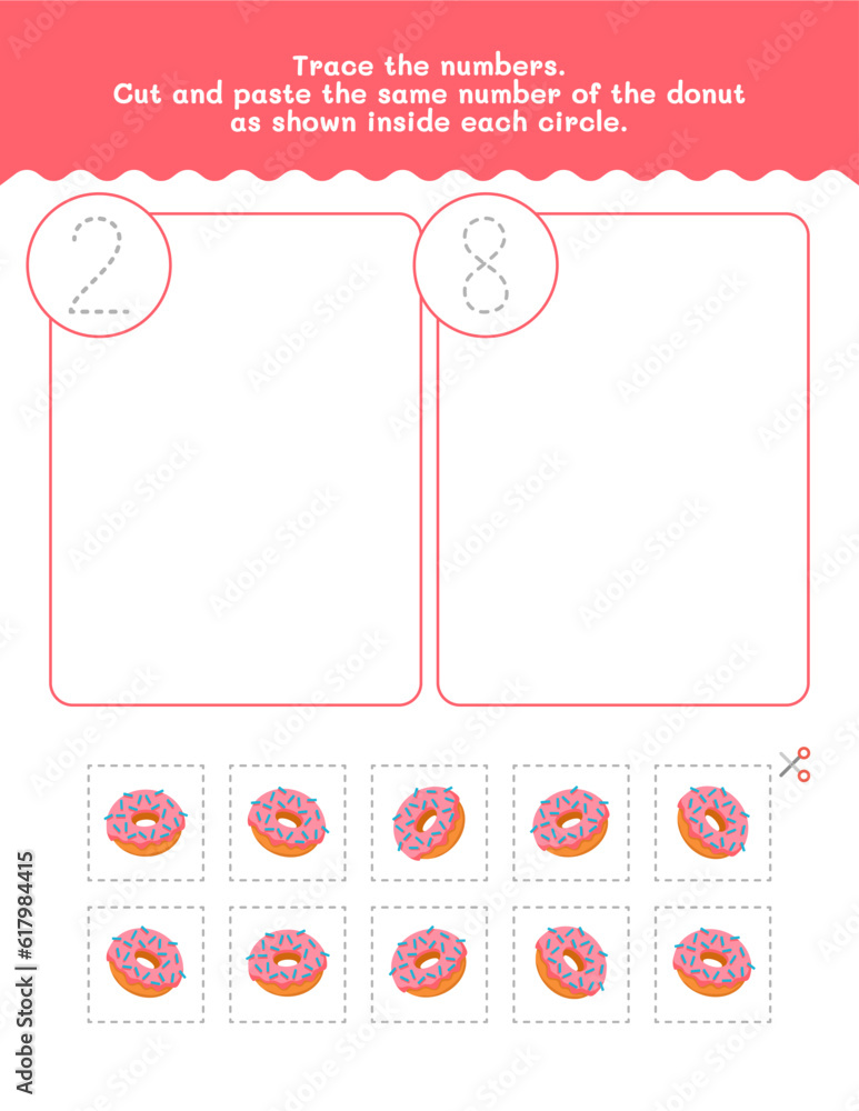 Two And Eight Counting And Tracing Number Worksheet. Cut And Paste ...
