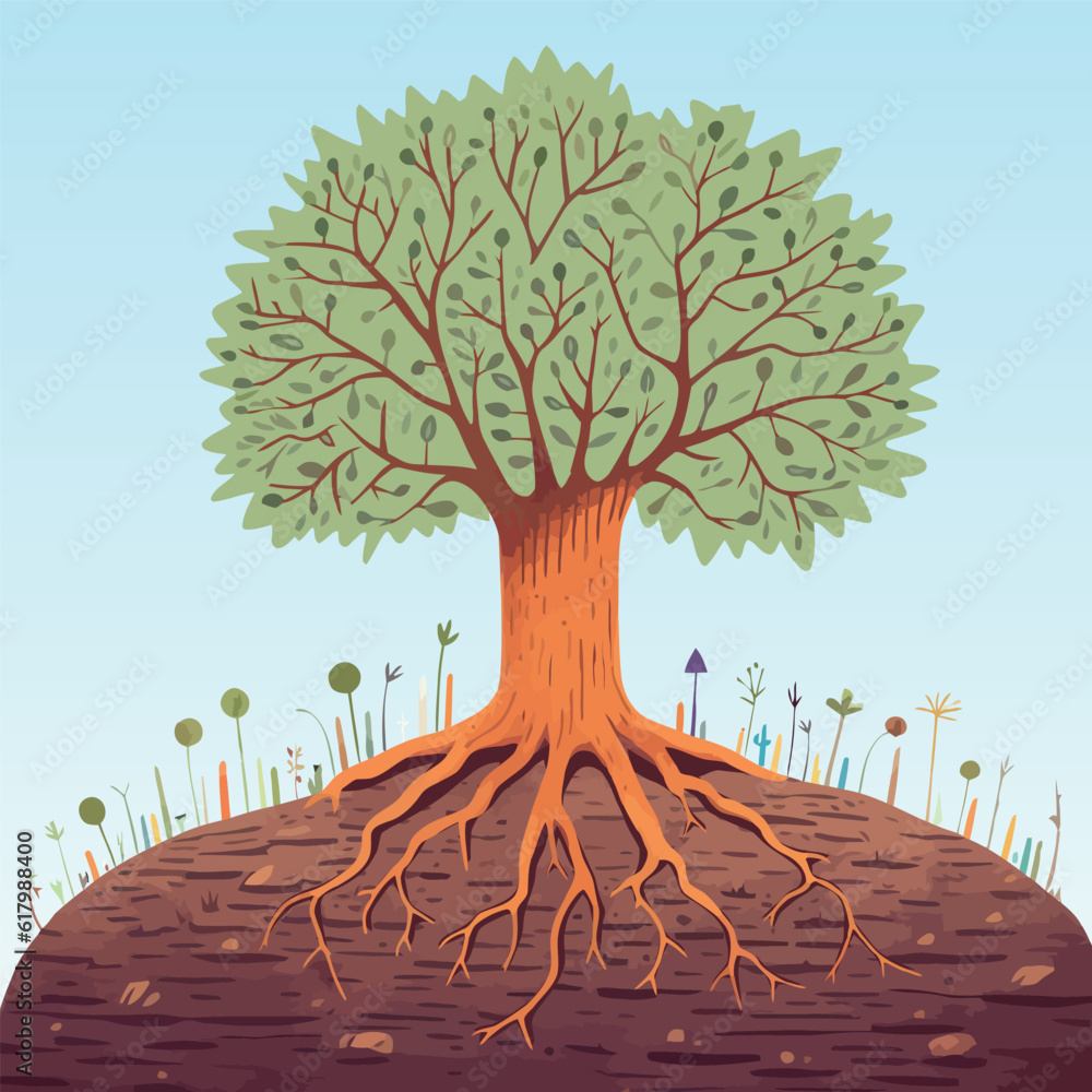 Big tree with roots illustration. Tree of life vector illustration ...