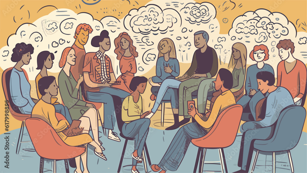 vector art of different types people group discussing. social family ...