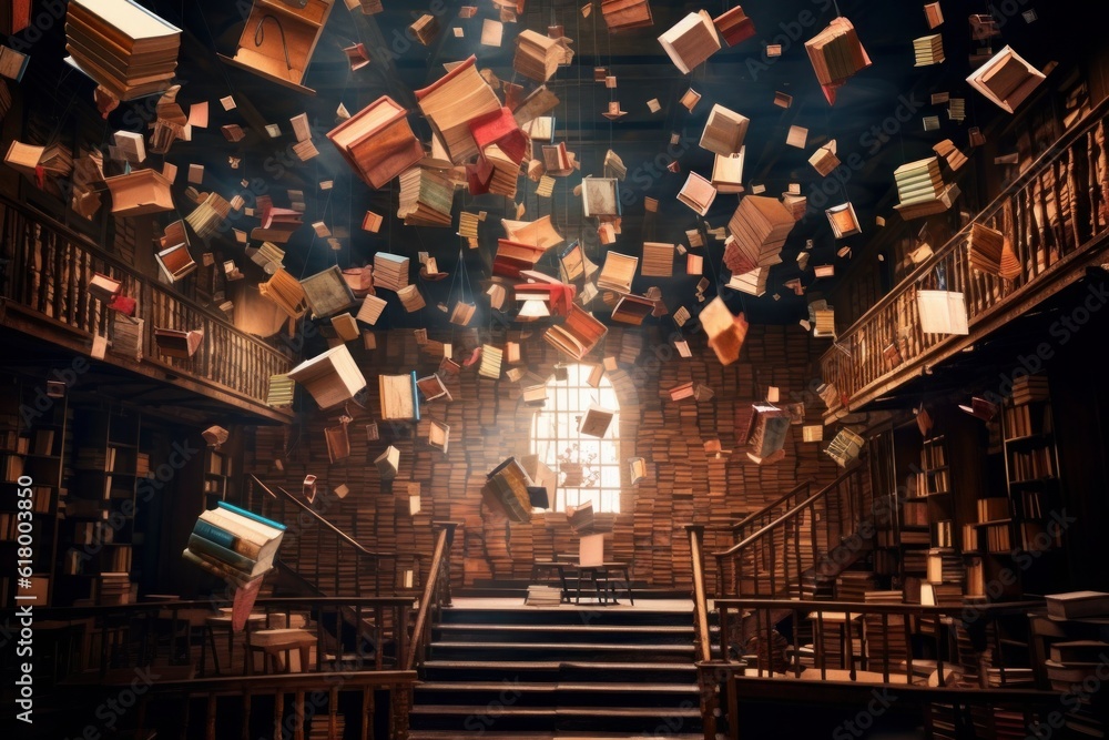 Books gracefully soar through the air in a captivating display ...