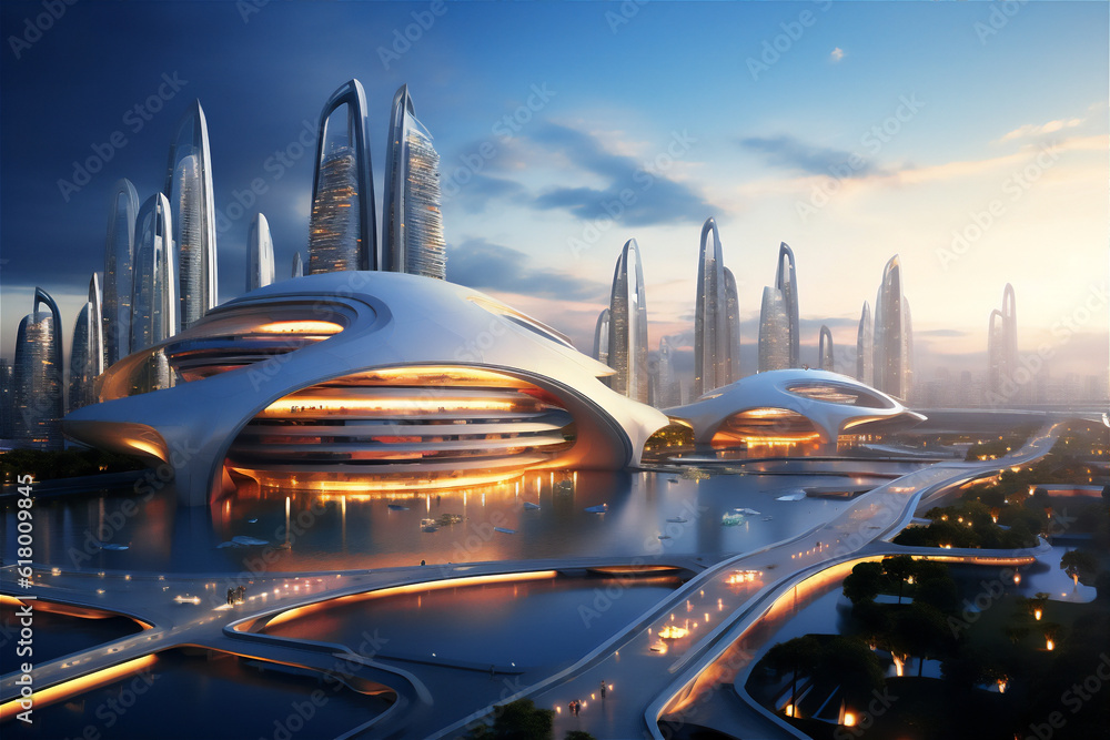 the future city illustration create using generative AI tools Stock ...