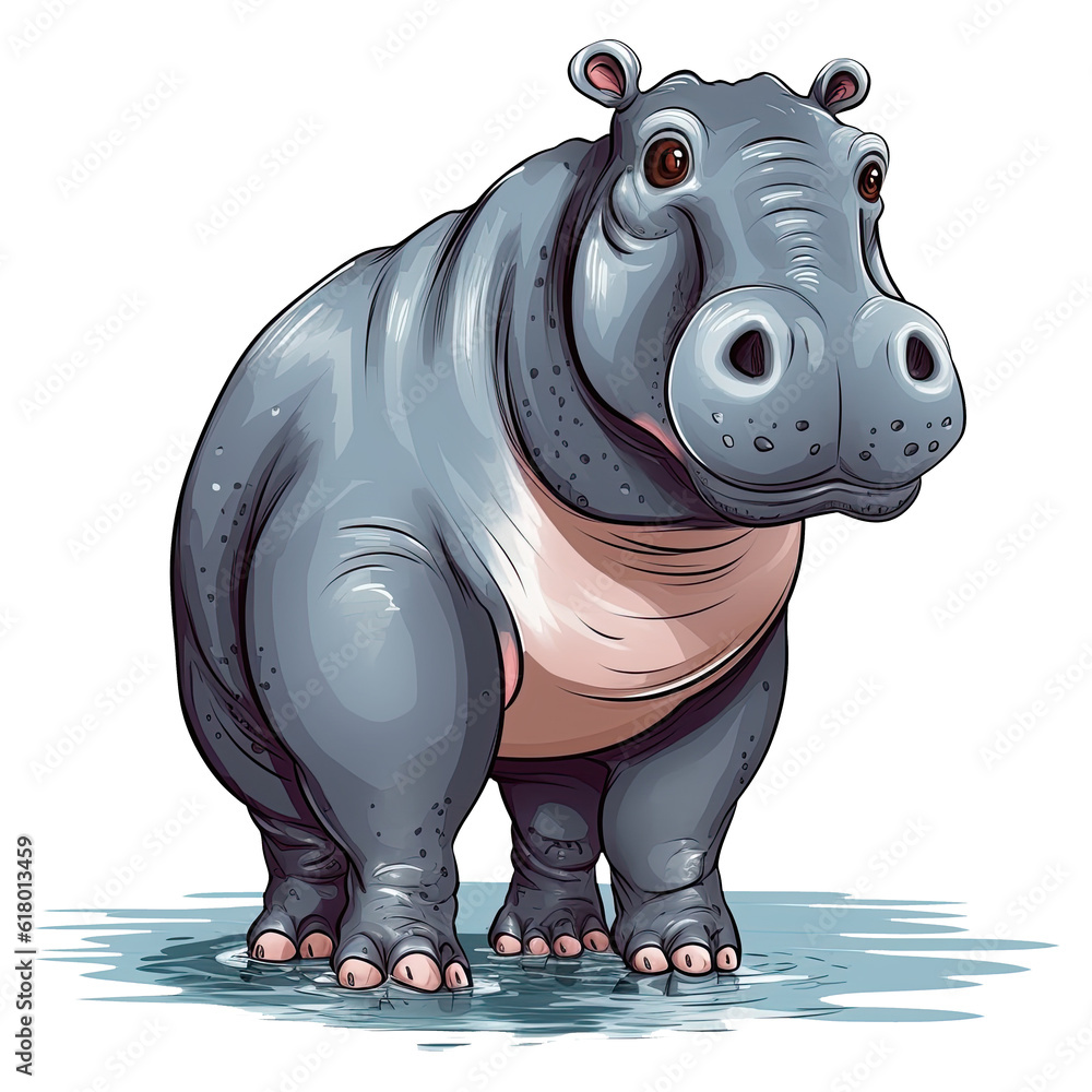 Cute cartoon hippopotamus. Animal clipart illustration. Generative AI ...