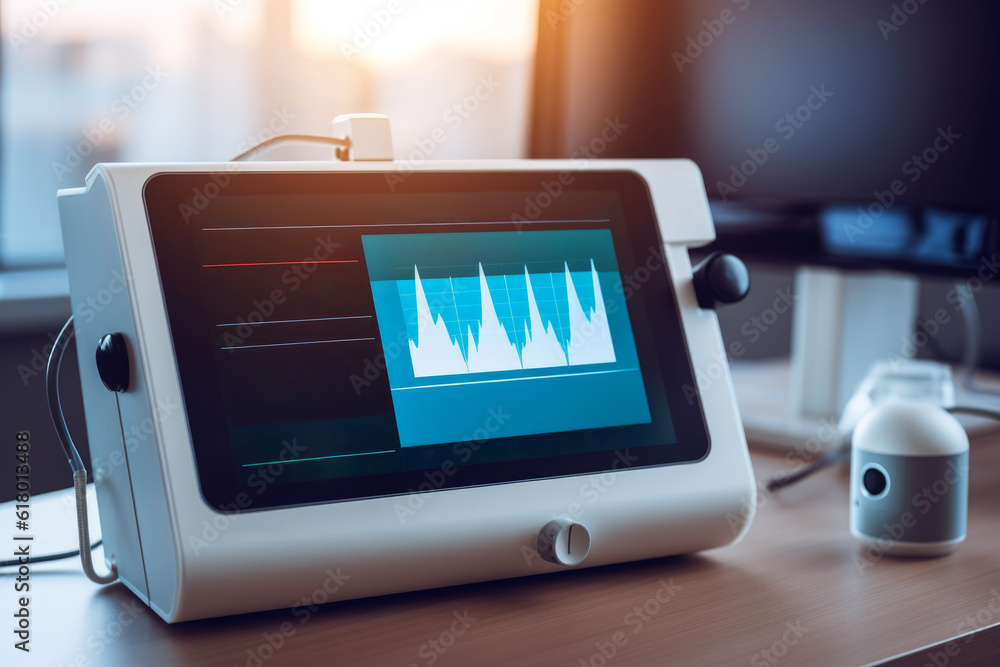 electronic medical device featuring ultrasound monitor placed on top of ...