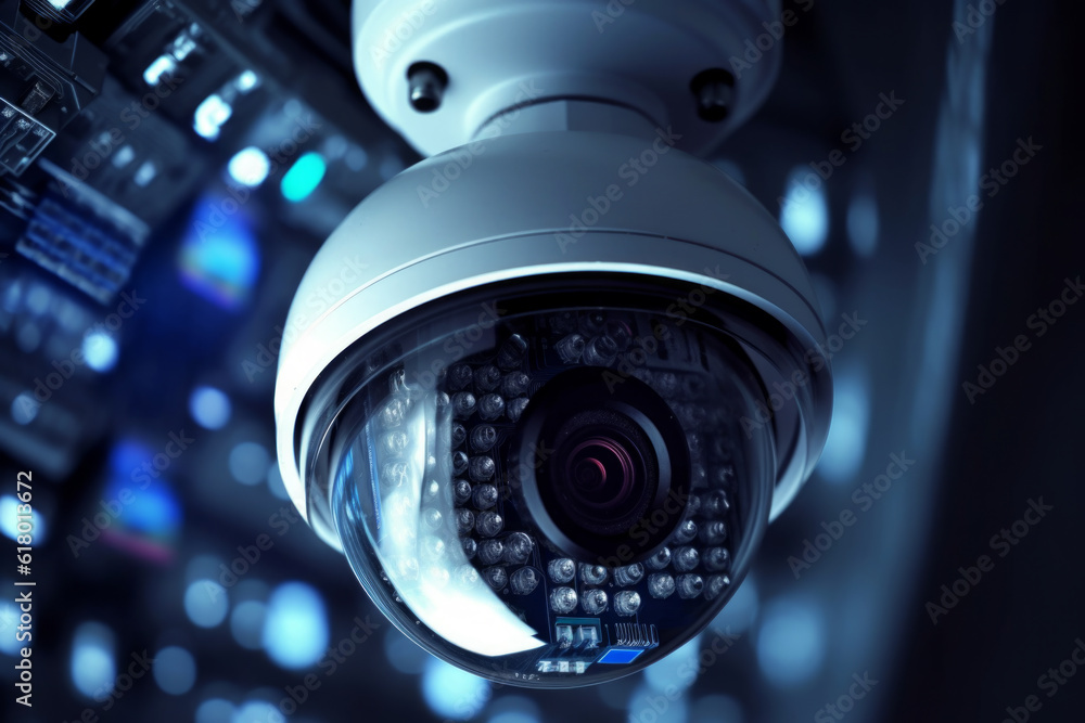 CCTV camera mounted on side of building, symbolizing surveillance and ...