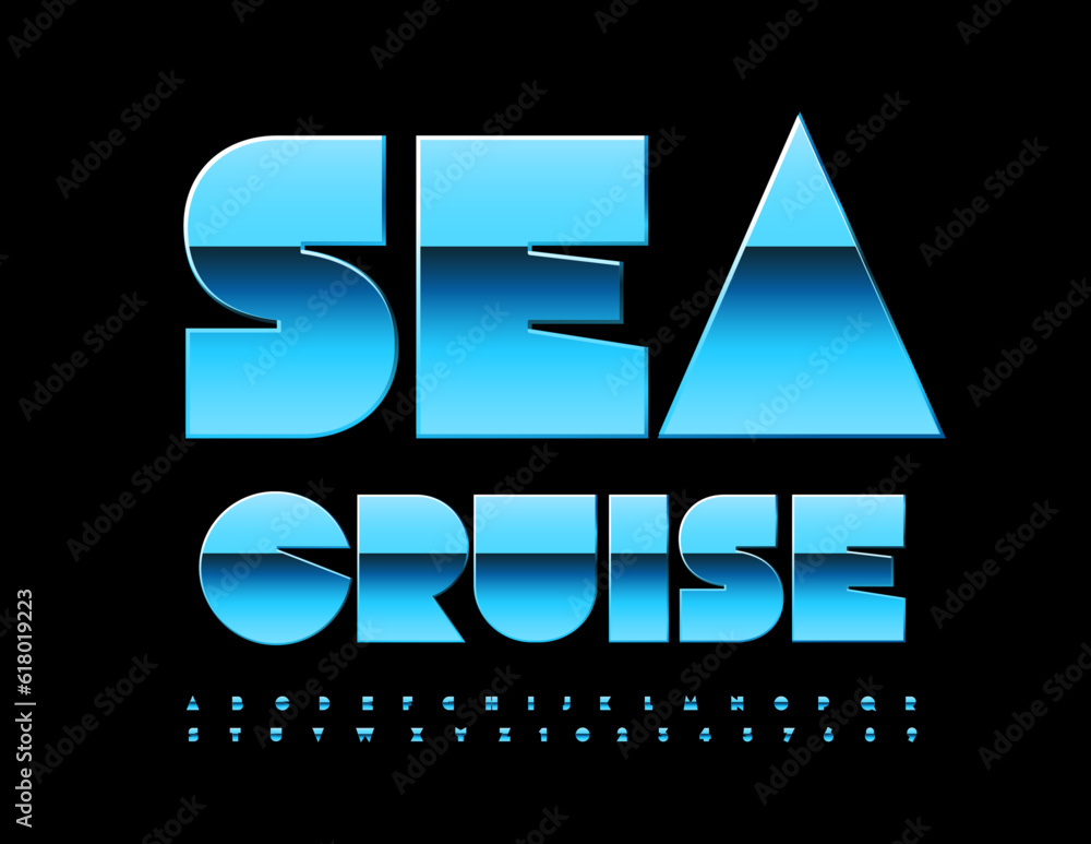 Vector premium Emblem Sea Cruise. Premium Blue Font. Artistic Alphabet ...