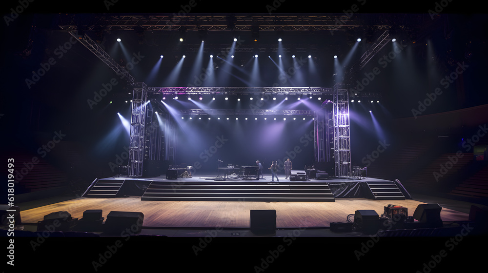 A Live stage production being built in a center stage type venue. Stage ...