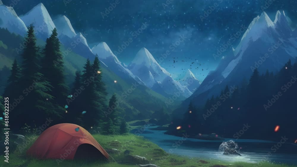 fantasy nature virtual background scenery and camping tent in a ...