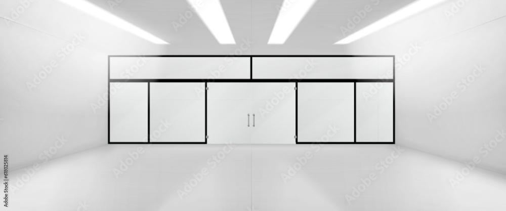 Realistic room with glass wall and door mockup isolated on transparent ...