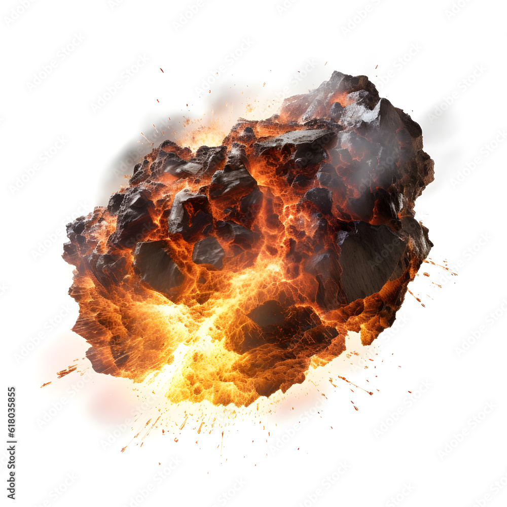 black meteor rock exploding on white background Stock Illustration ...
