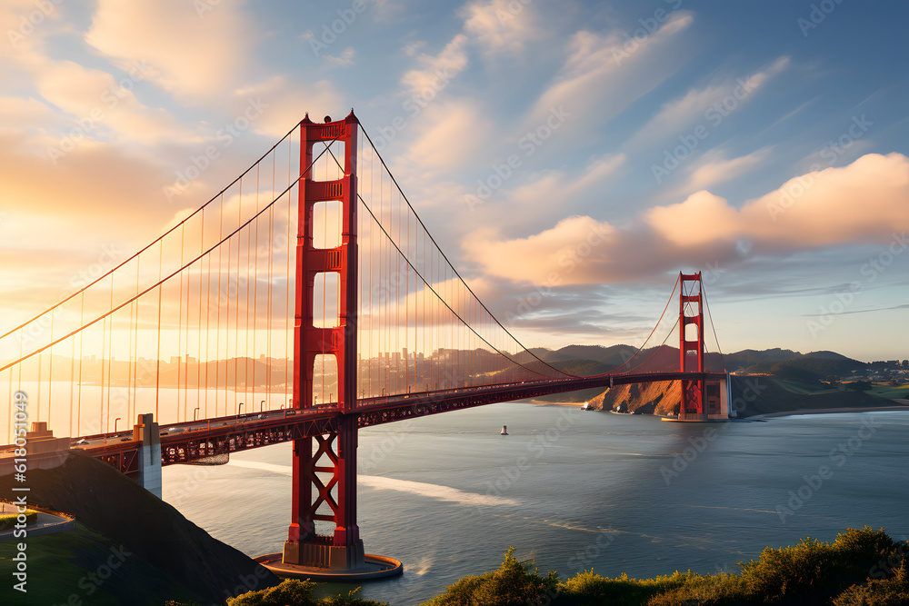A stunning view of the iconic Golden Gate Bridge spanning the water ...