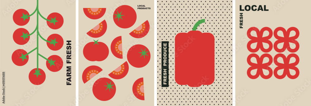 Red vegetables collection. Decorative abstract flat vector illustration ...