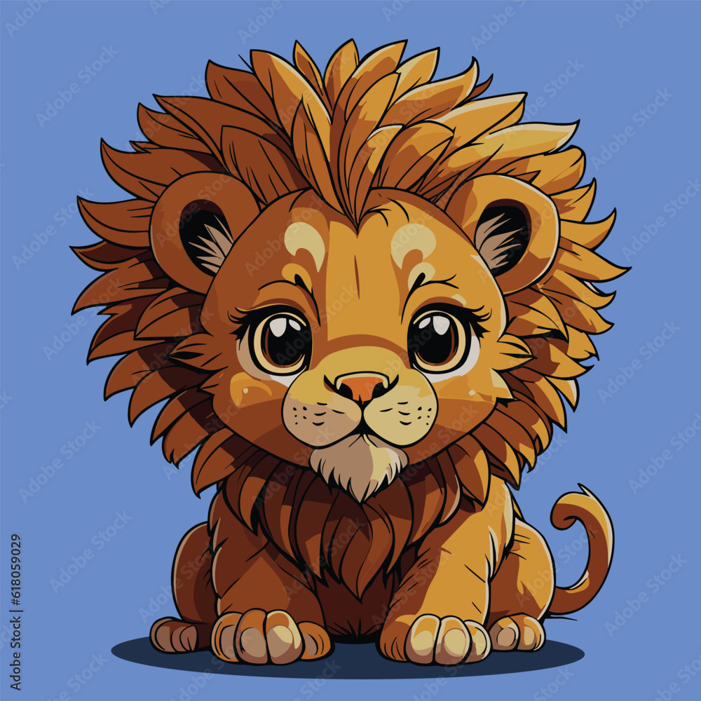 Cartoon african lion cub sitting looking at you. Vector Illustration ...