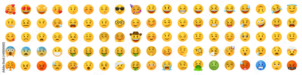 Vector Flat Emoticon big set, vector 10 eps. Stock Vector | Adobe Stock