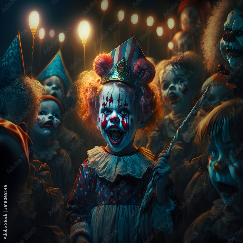 cinemastill of a little girl at a night parade surrounded by scary ...