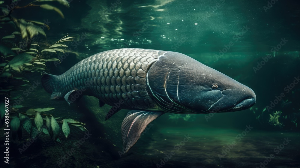 Fish under water. Arapaima fish - Pirarucu Arapaima gigas one largest ...