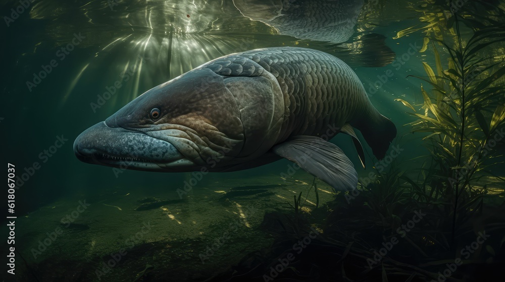 Fish under water. Arapaima fish - Pirarucu Arapaima gigas one largest ...