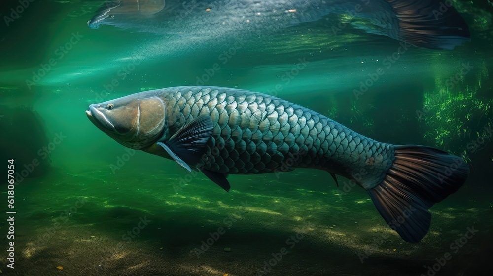 Fish under water. Arapaima fish - Pirarucu Arapaima gigas one largest ...