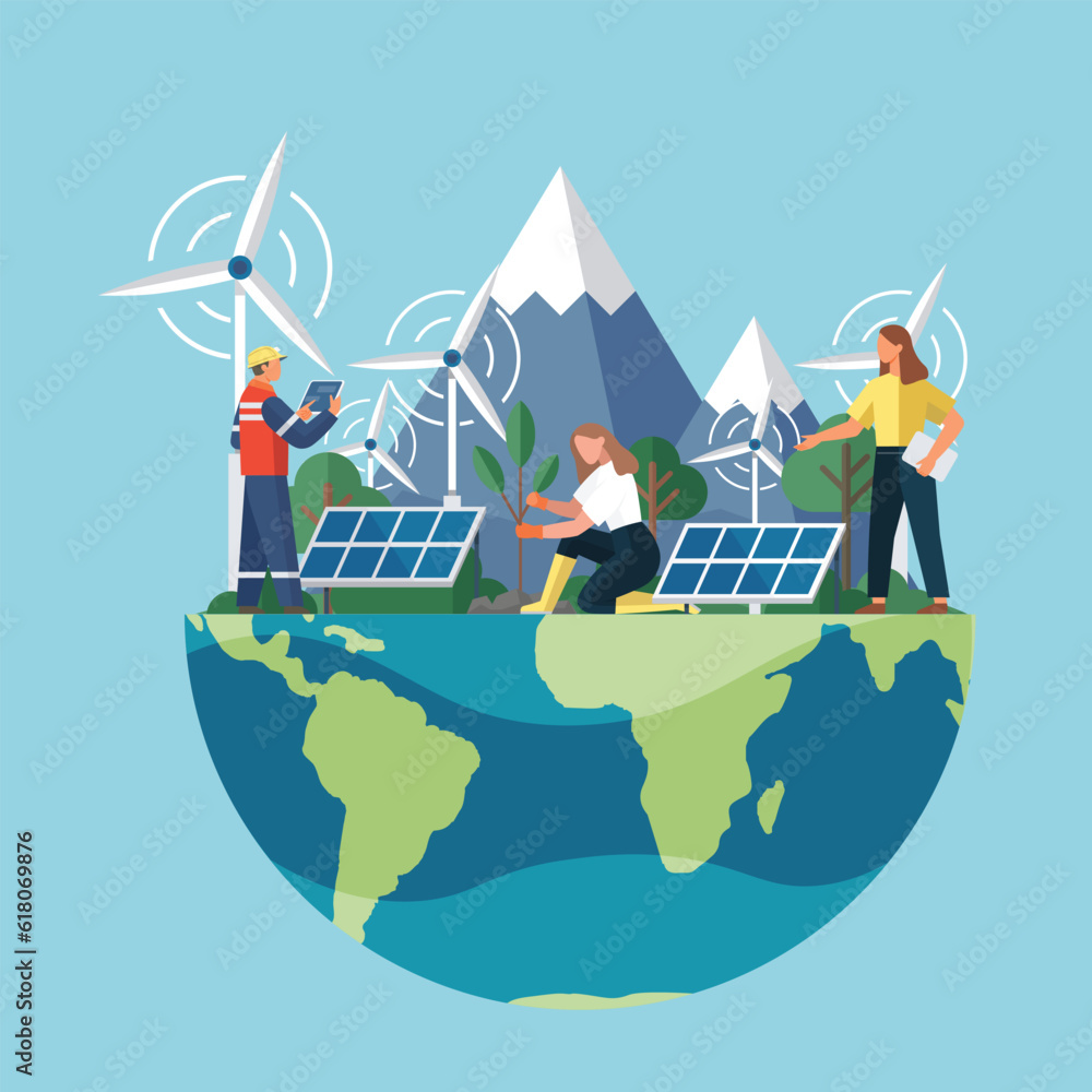 Modern alternative energy. Ecological energy. Green world. Alternative ...