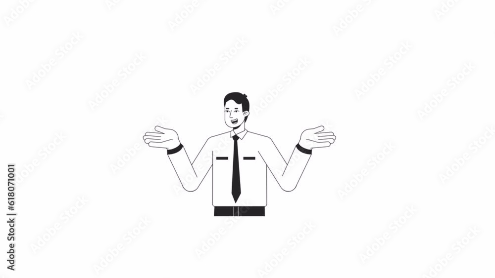 Man shrugging shoulders bw animation. Animated character clueless ...