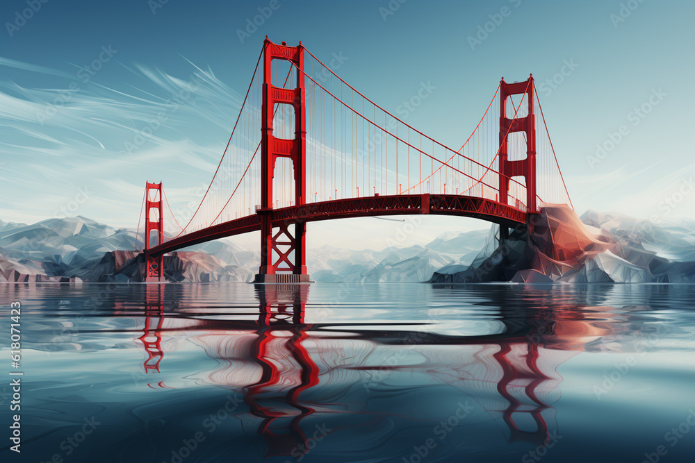 Golden Gate Bridge is portrayed as a series of interconnected shapes ...