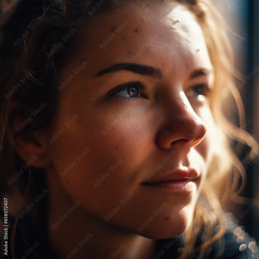 Natural, real person portrait and closeup of a woman, girl or female ...