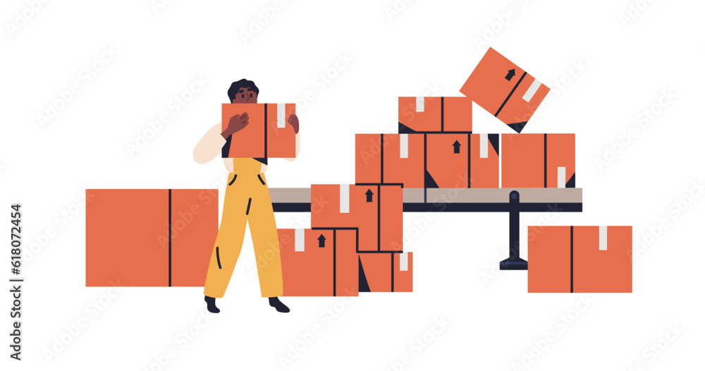 Warehouse worker carrying boxes, parcels. Storehouse carrier at work ...