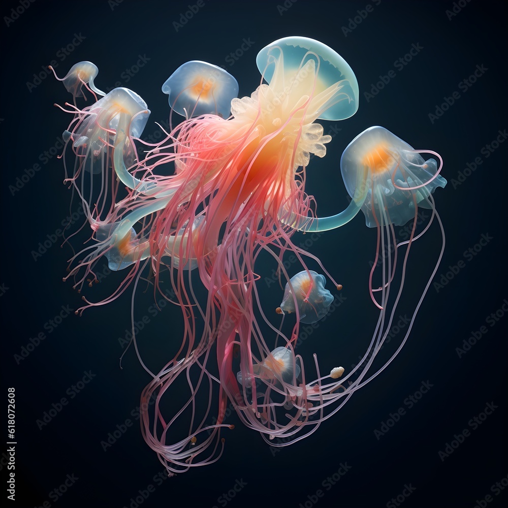 Hyper-realistic, underwater photographic image of an Apolemia ...