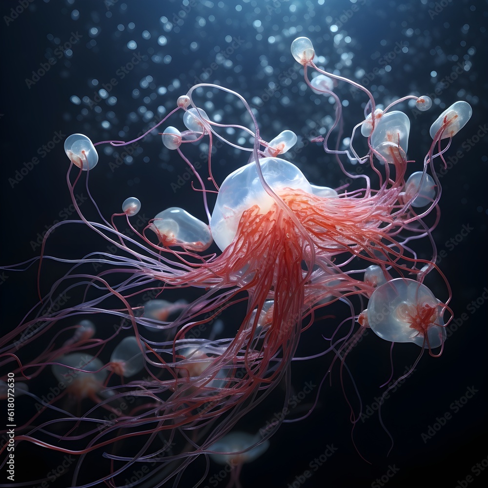 Hyper-realistic, underwater photographic image of an Apolemia ...