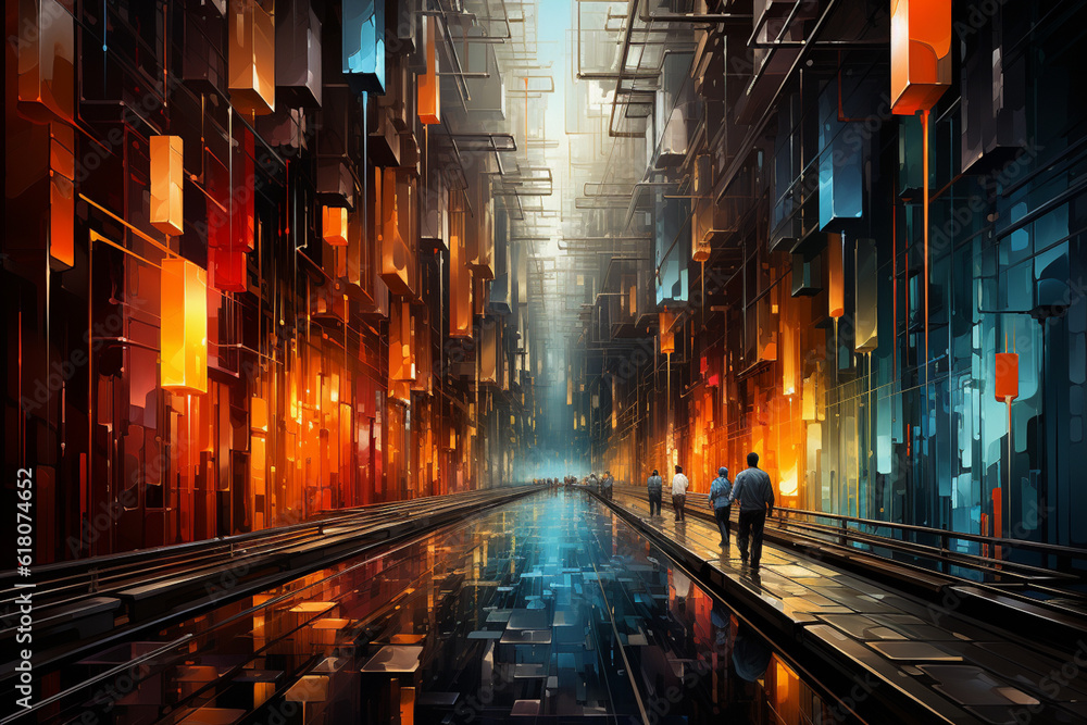 An abstract collage artwork of the Great Mosque of Mecca, combining ...