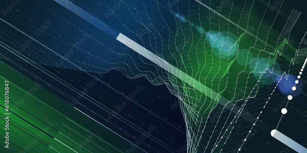 Abstract background vawy grid with blurred lines and data. Big Data ...