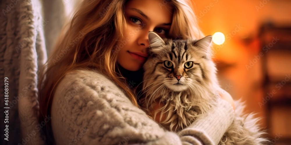 cat and their human companion, as they cuddle together and share a ...