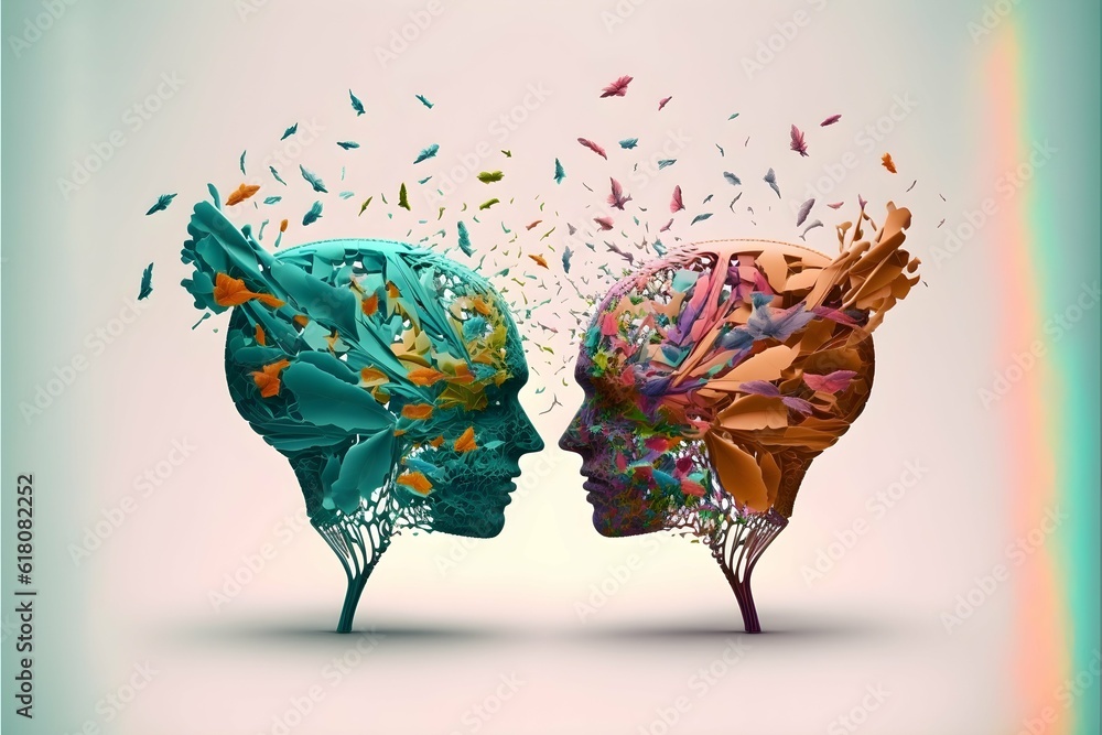 two brains fully made of glass transparent translucent psychedelic ...