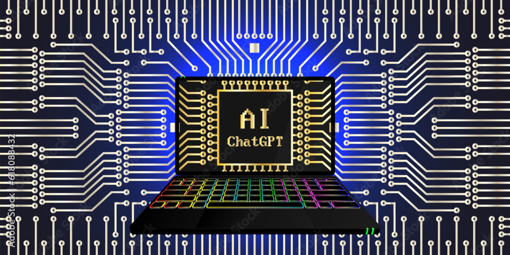 Vector 3d laptop with ChatGPT. Artificial intelligence chatbot on a ...