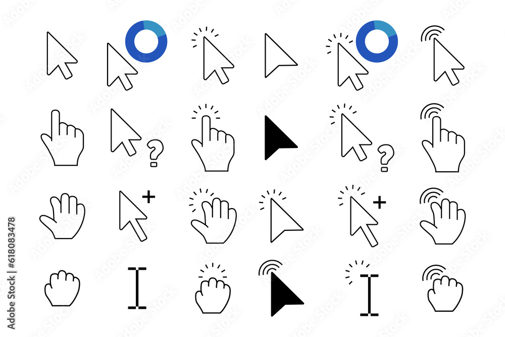 Computer click mouse symbol collection. Set of arrow and hand cursor ...