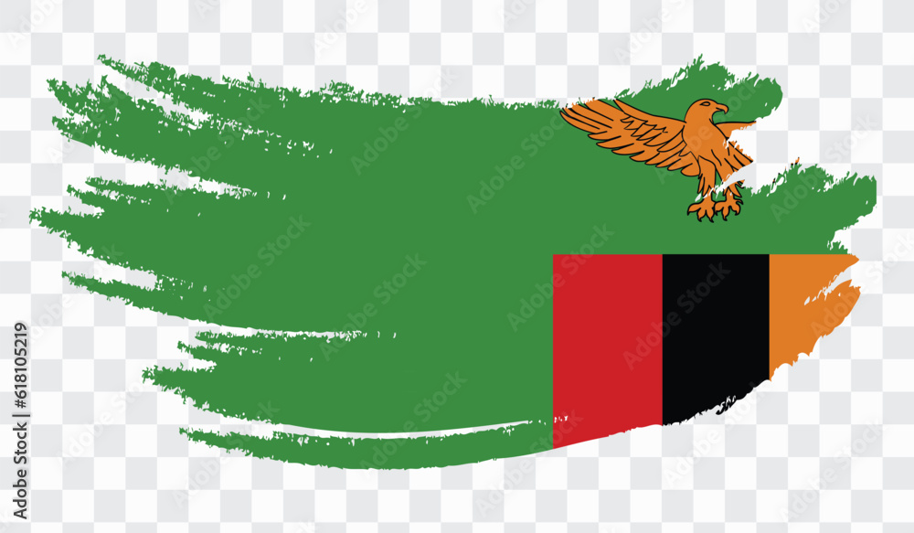Grunge brush stroke with ZAMBIA national flag. Watercolor painting flag ...