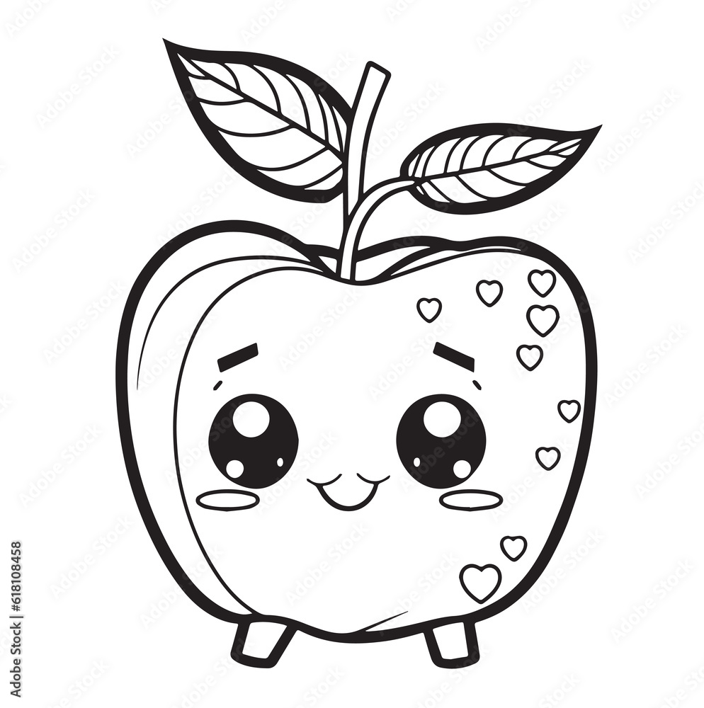 Vector hand drawn cute cartoonish apple outline illustration. Coloring ...