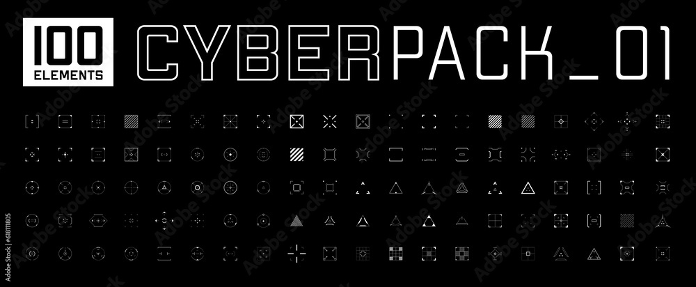 Cyberpunk style design elements set. Square, triangle, circle, and ...