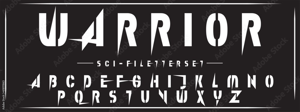 WARRIOR, Sports minimal tech font letter set. Luxury vector typeface ...