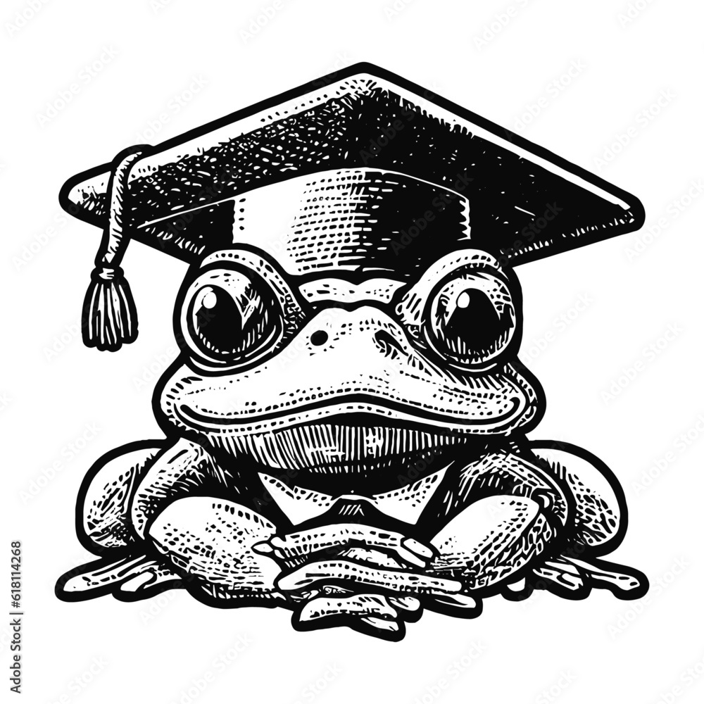 frog wearing a graduation cap, frog student sketch Stock Vector | Adobe ...