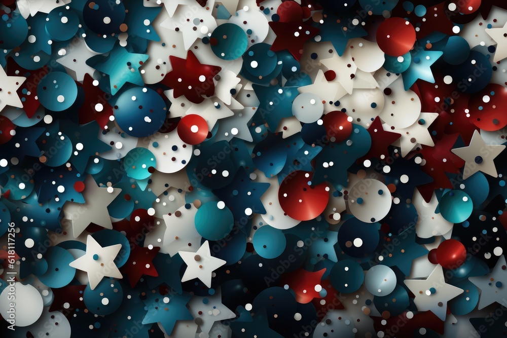 Background of red, white, and blue sparkling glitter scattered with ...