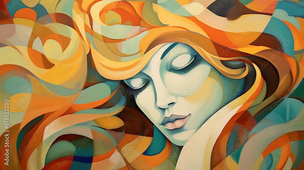 Abstract Art-inspired portrait of a vibrant woman. Surreal portrait of ...