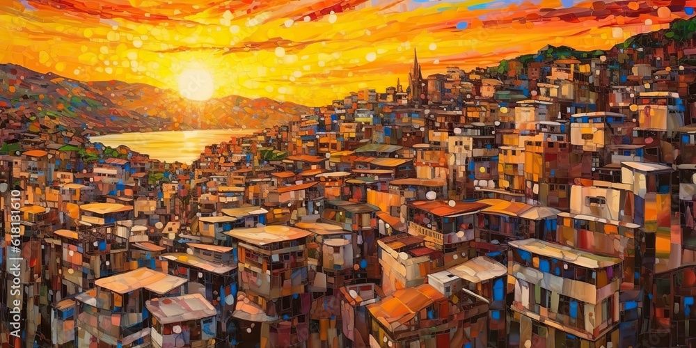 AI Generated. AI Generative. Brazil Rio Favela city urban town poor ...