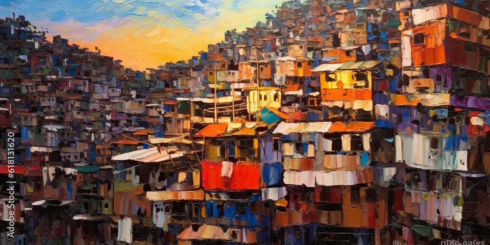 AI Generated. AI Generative. Brazil Rio Favela city urban town poor ...